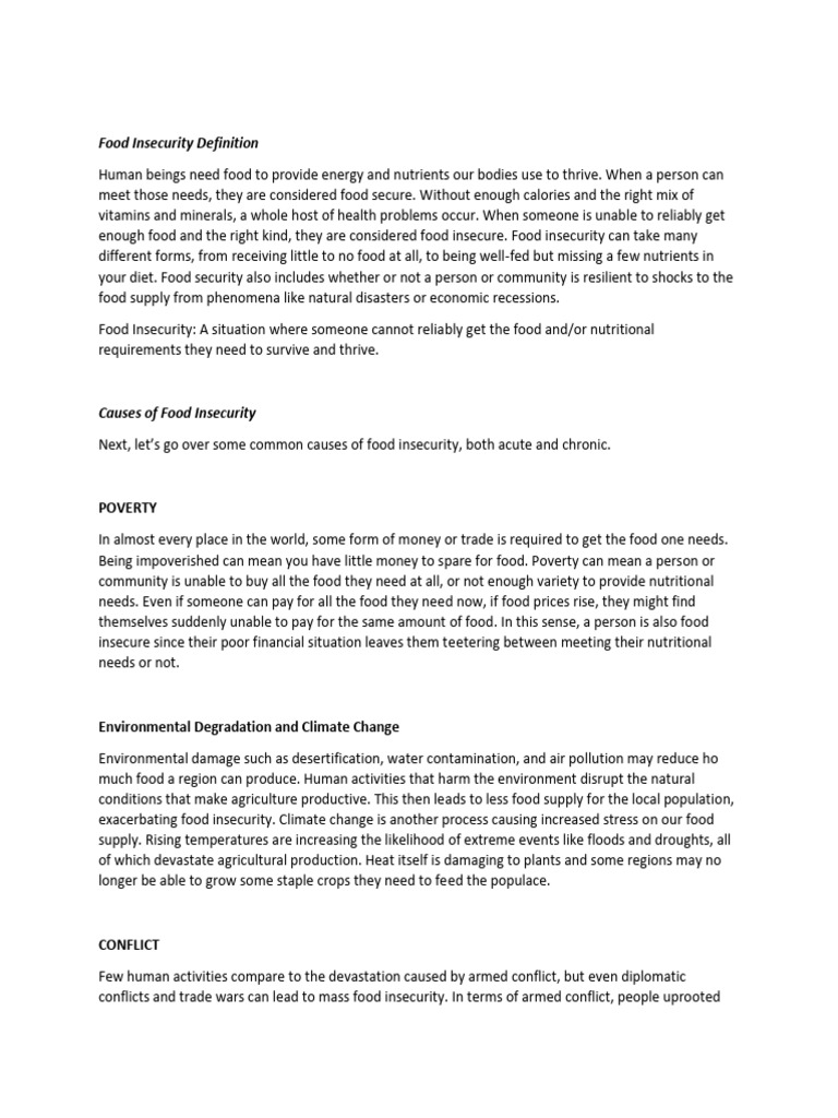 Causes, Effects and Solutions To Food Insecurity-1 | PDF | Food ...