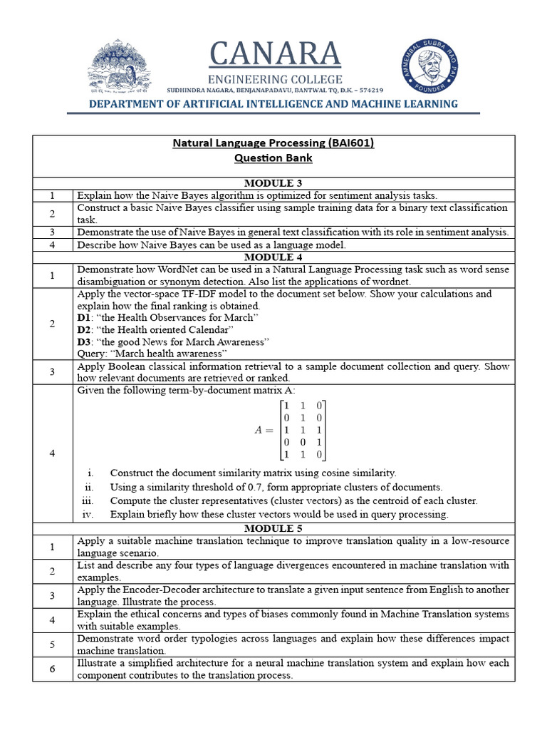 Question Bank 2 - NLP | PDF