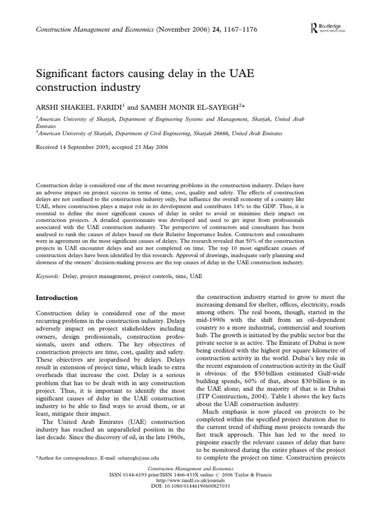 Causes of Construction Delays in UAE | PDF | Spearman's Rank ...