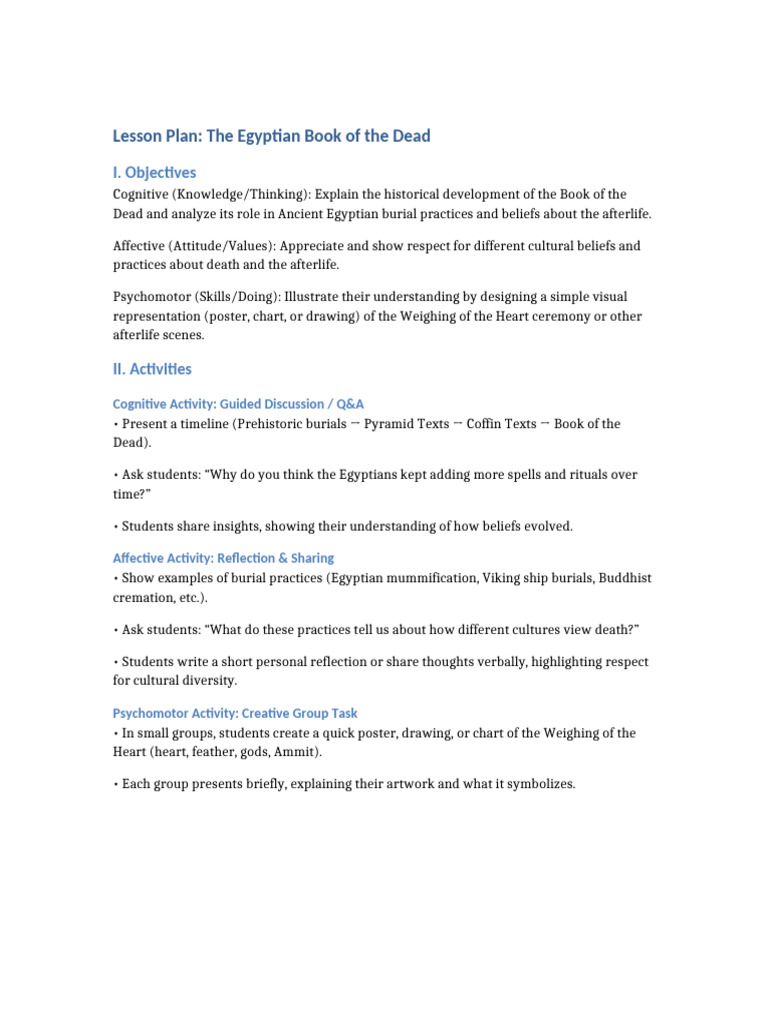 Egyptian Book of the Dead Lesson Plan | PDF