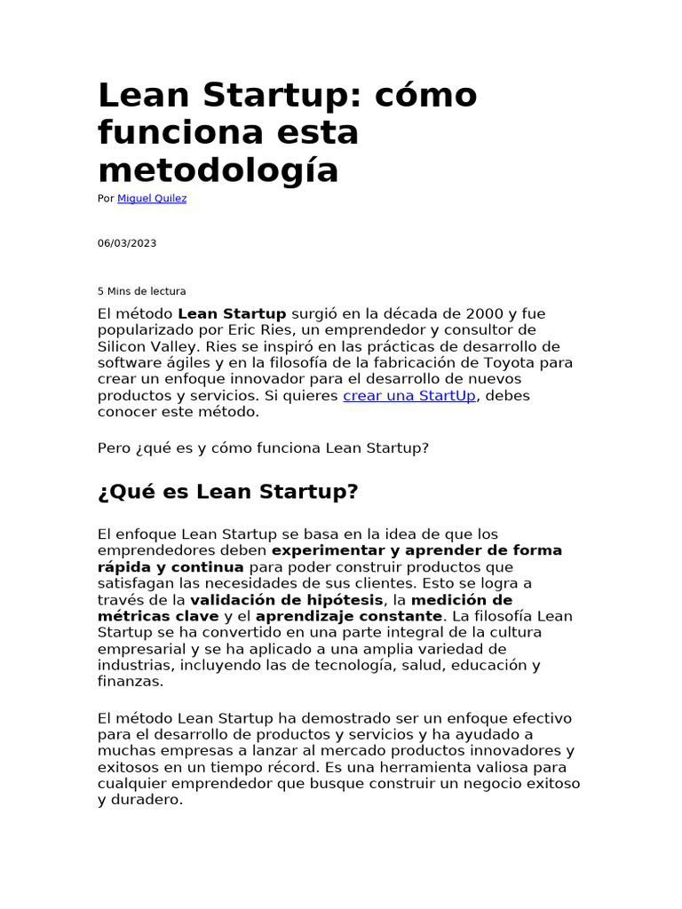 Guía del método Lean Startup 2023 | PDF | Lean Startup | Empresa de inicio