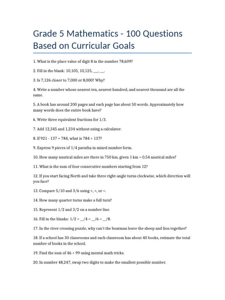Grade 5 Math Questions for Learning | PDF | Numbers | Chess Theory