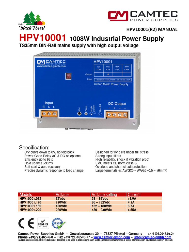 Camtec hpv10001 062016 01 3 | PDF | Power Supply | Relay