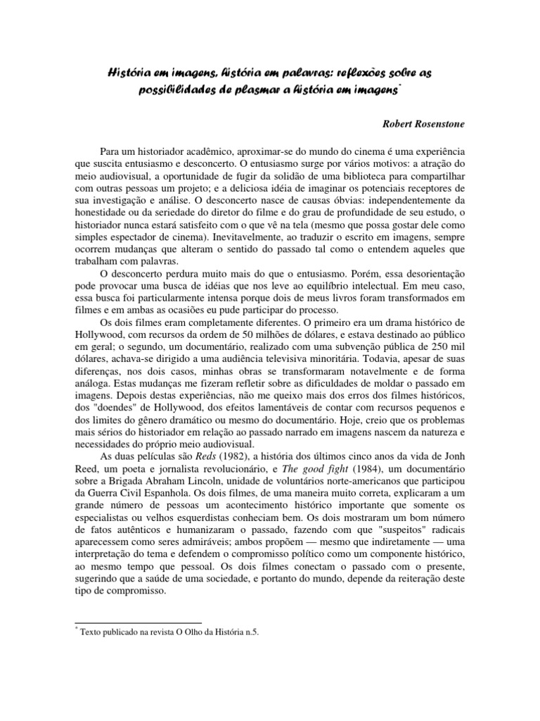 ROSENSTONE Robert Historia em Imagens Historia em Palavras PDF | PDF ...