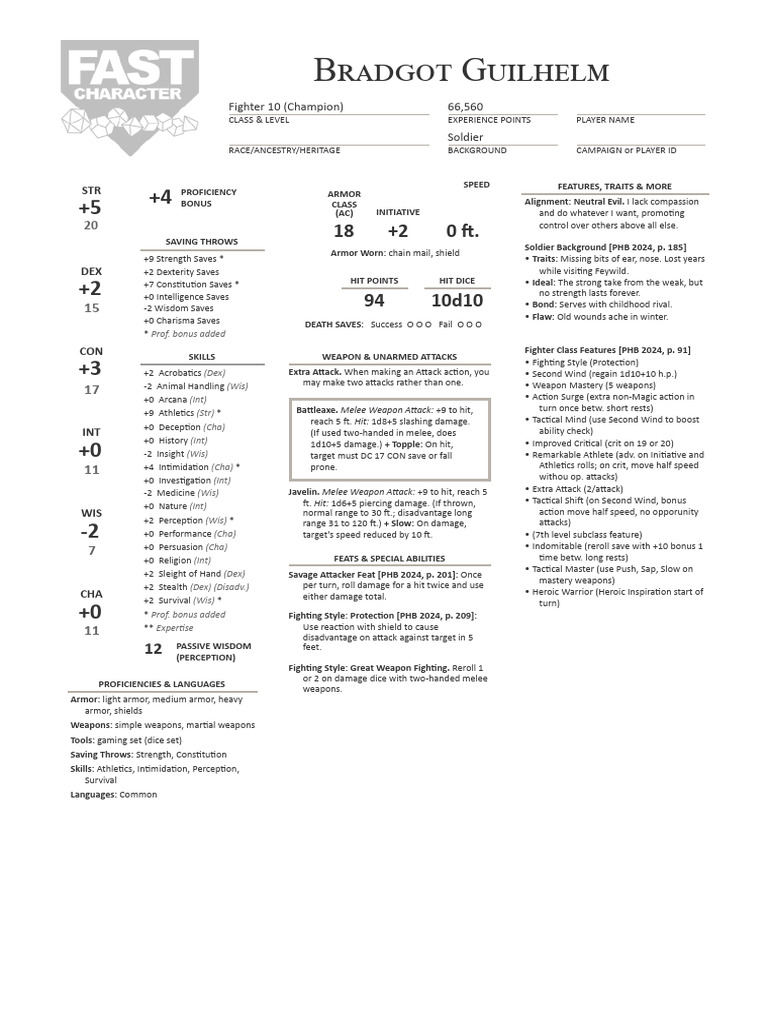 Fast Character - Fighter 10 (Champion) - PHB 2024 | PDF | Dungeons ...