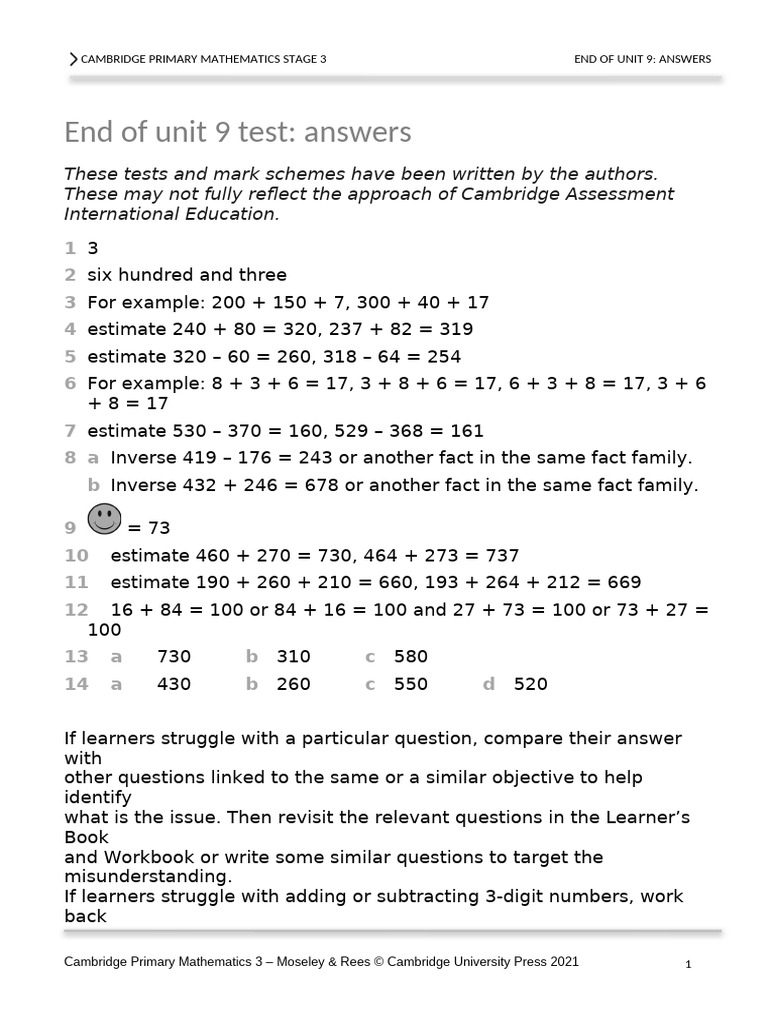 Cambridge Primary Math Stage 3 Answers | PDF | Mathematics