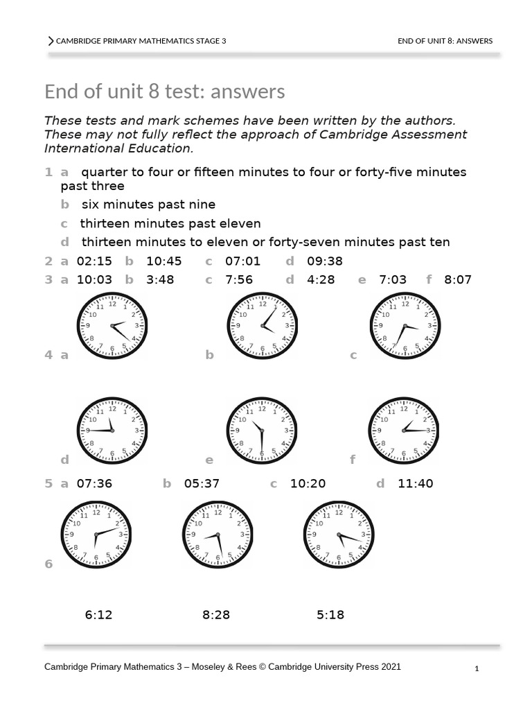 Prim Maths 3 2ed TR Unit 8 Test Answers | PDF | Mathematics | Learning