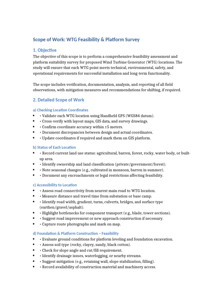 WTG Feasibility Platform Scope of Work | PDF | Surveying | Geographic ...