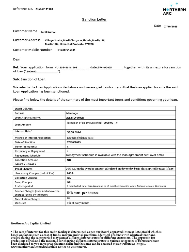 Loan Sanction-Letter With Kfs | PDF | Loans | Interest