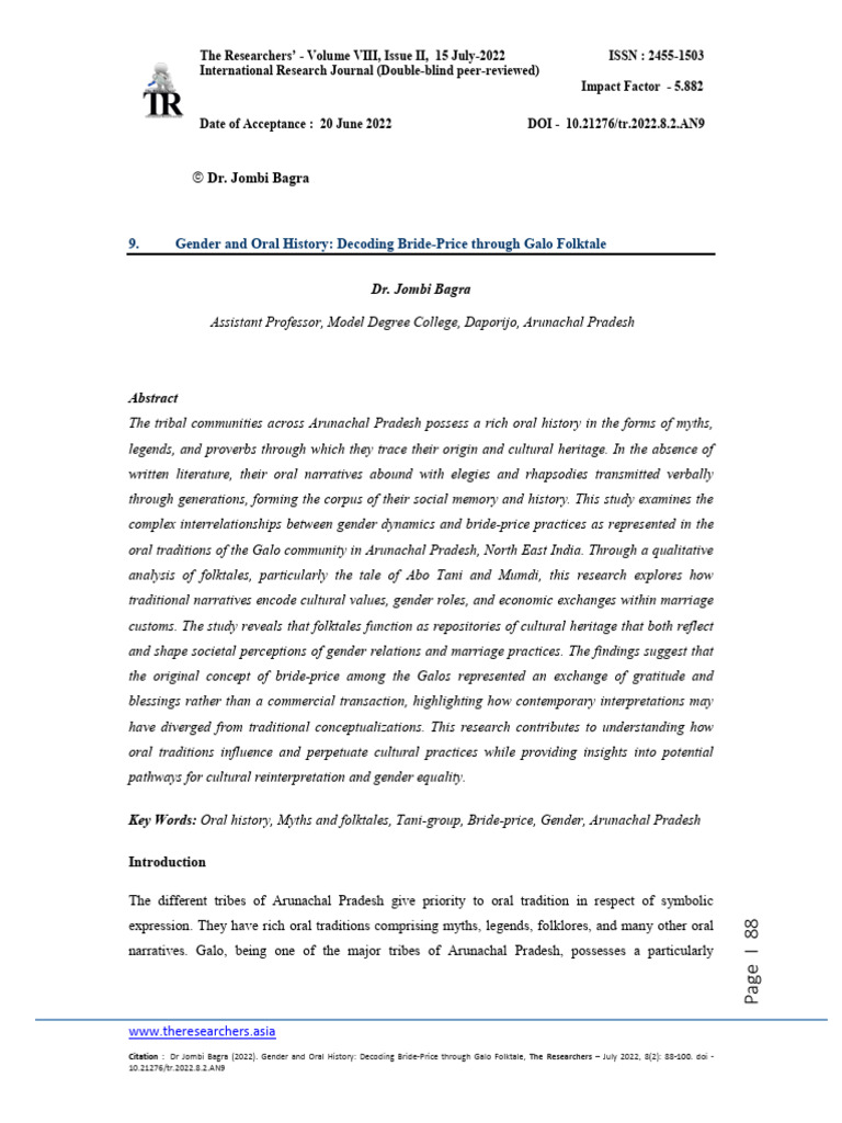 09 Gender and Oral History - Decoding Bride-Price Through Galo Folktale ...