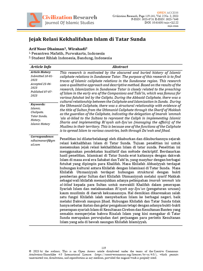 Jejak Relasi Kekhalifahan Islam Di Tatar Sunda | PDF