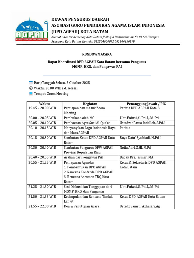 Rundown Rakor AGPAII Batam 2025 | PDF