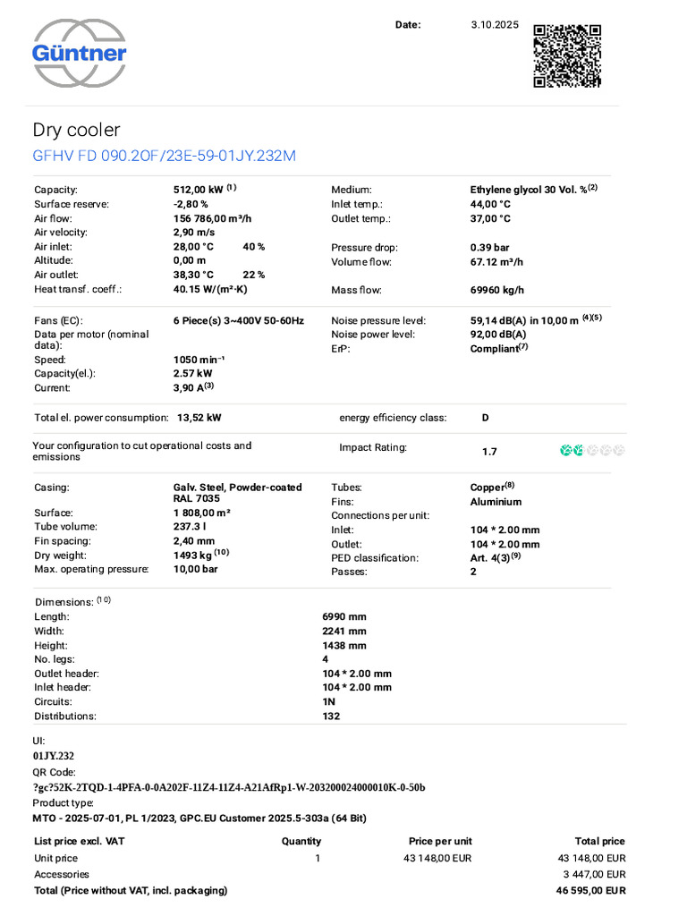 GFHV FD 090 Dry Cooler Specifications | PDF | Pressure | Physical ...