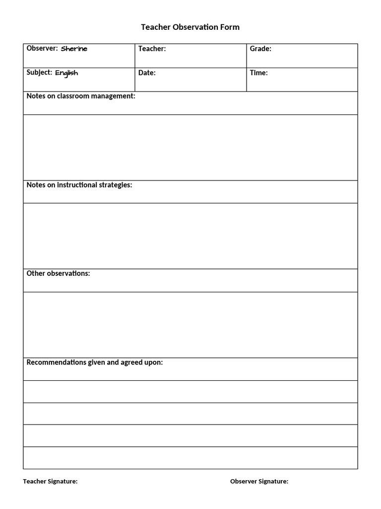 Teacher Observation Form - Template | PDF