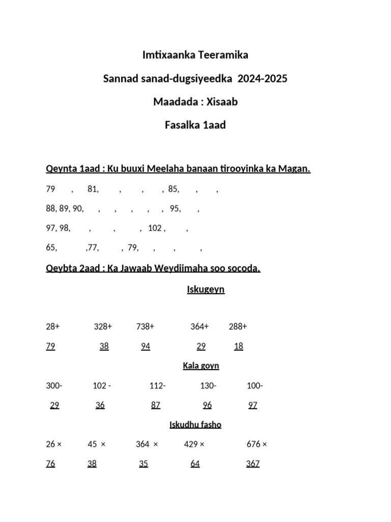 Xisaab Fasal 1aaad | PDF