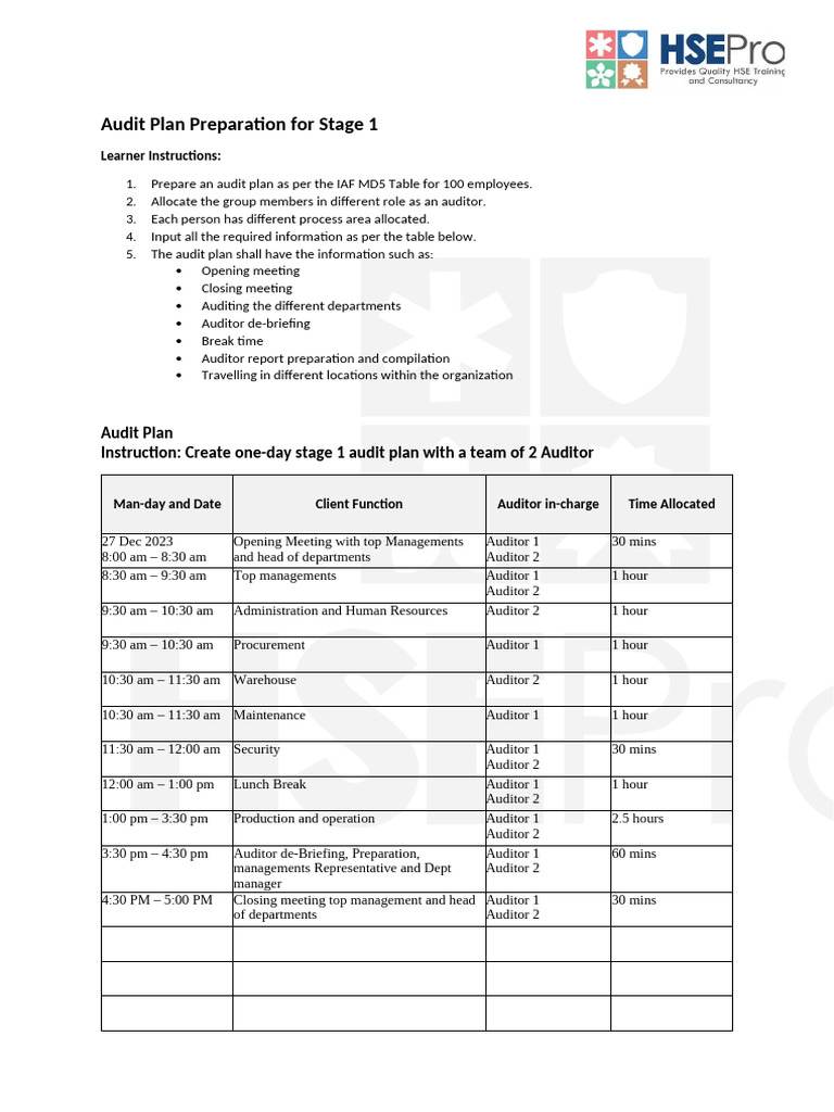 Stage 1 Audit Plan for 100 Employees | PDF | Chess Theory | Chess