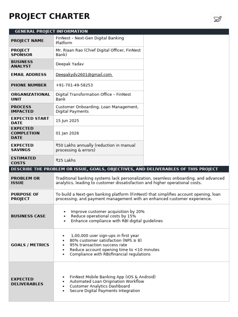 Project Charter Business | PDF | Business | Economies