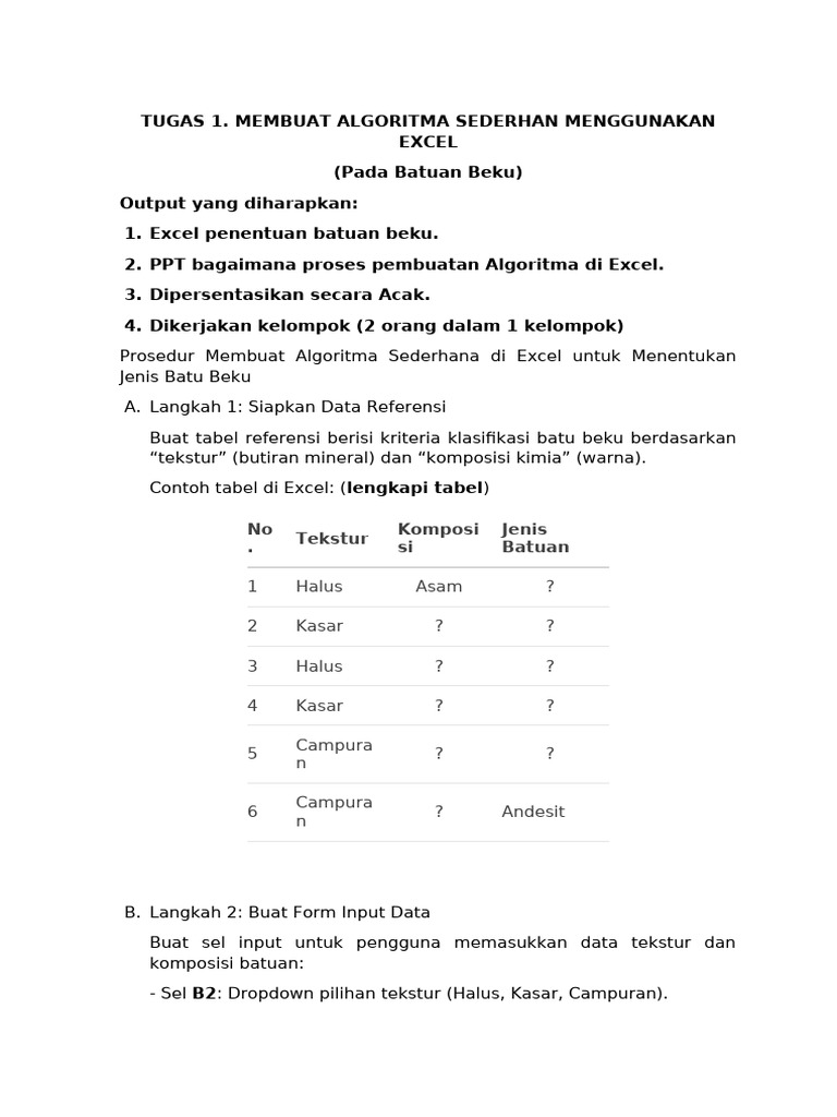 Tugas 1 Algoritma Dengan Excel | PDF