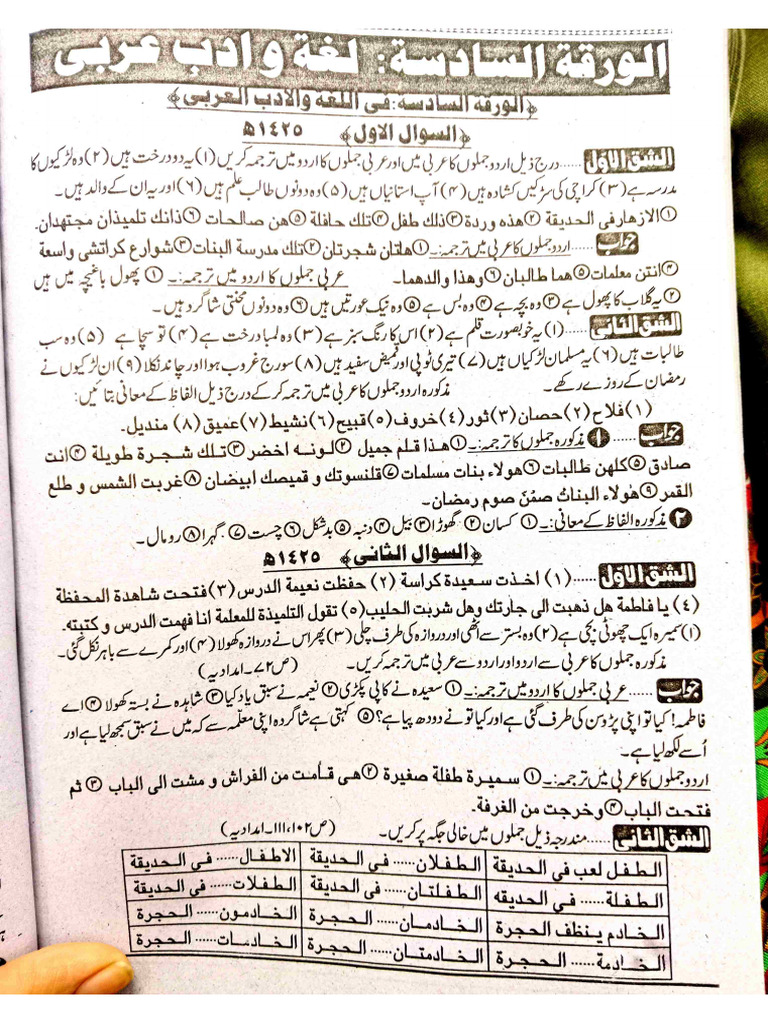 Arabic Wafaq Past Papers | PDF