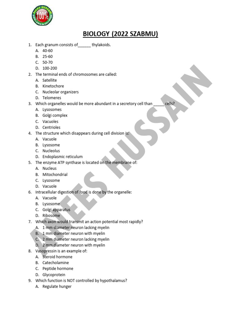 Past Paper Szabmu | PDF | Enzyme | Neuron