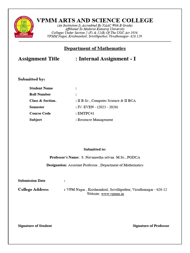 Assignment Front Page | PDF