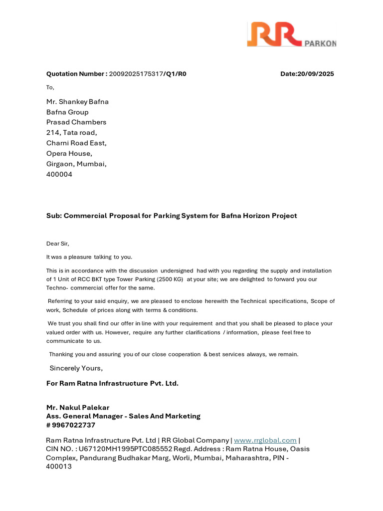 Commercial Proposal for Parking System | PDF