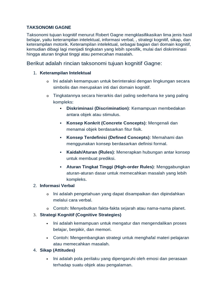 Aksonomi Tujuan Kognitif Menurut Robert Gagne | PDF