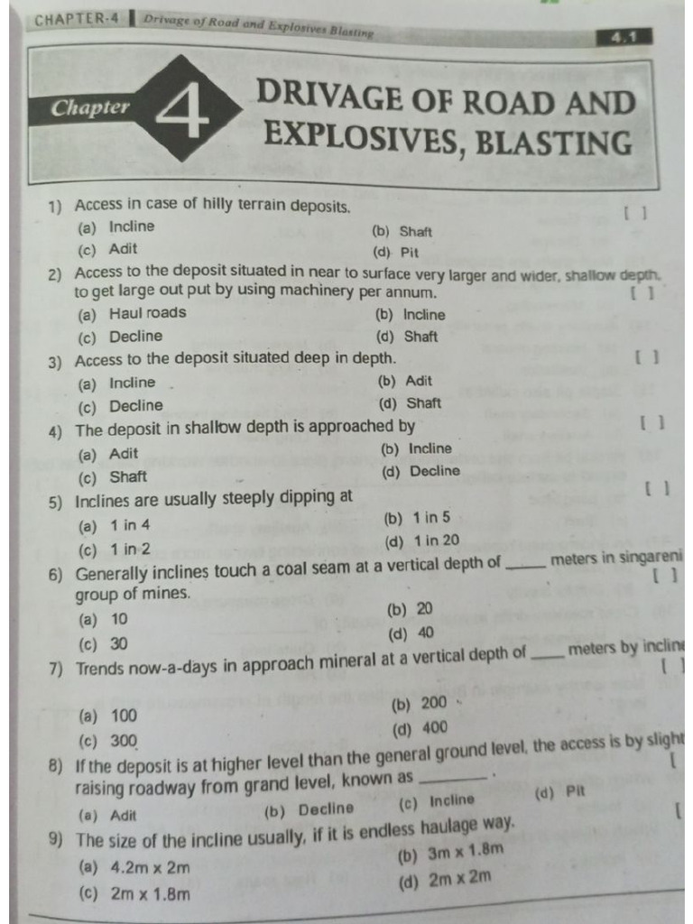 Drivage of Road Explosives Blasting MCQ | PDF