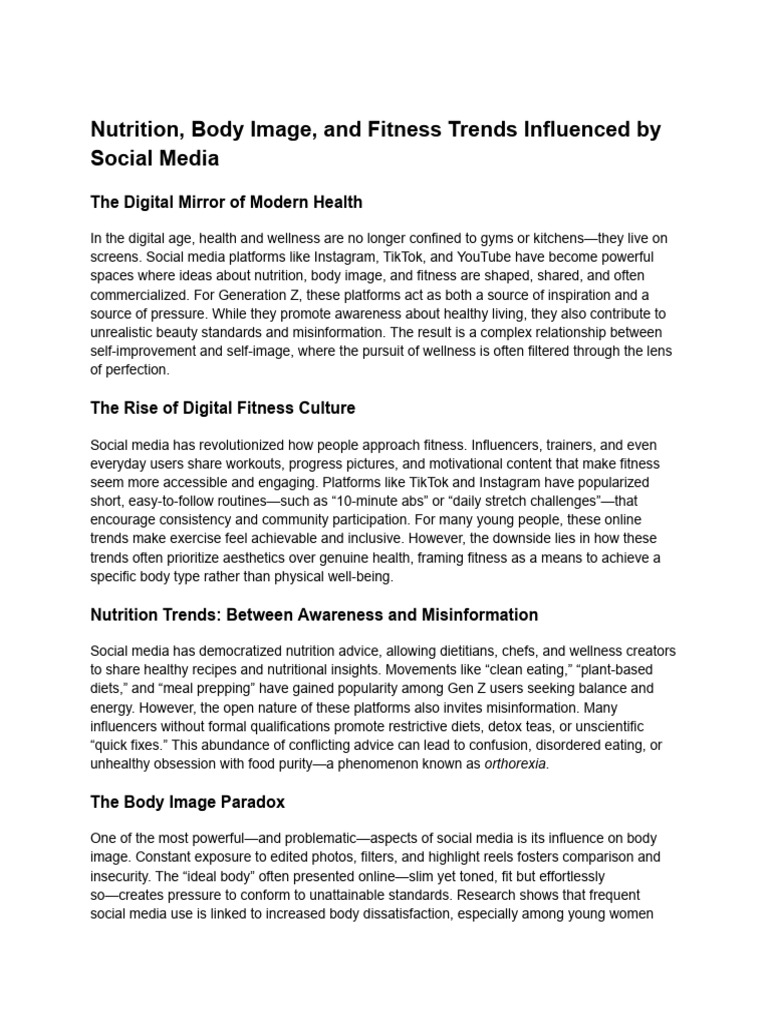 Nutrition, Body Image, and Fitness Trends Influenced by Social Media ...