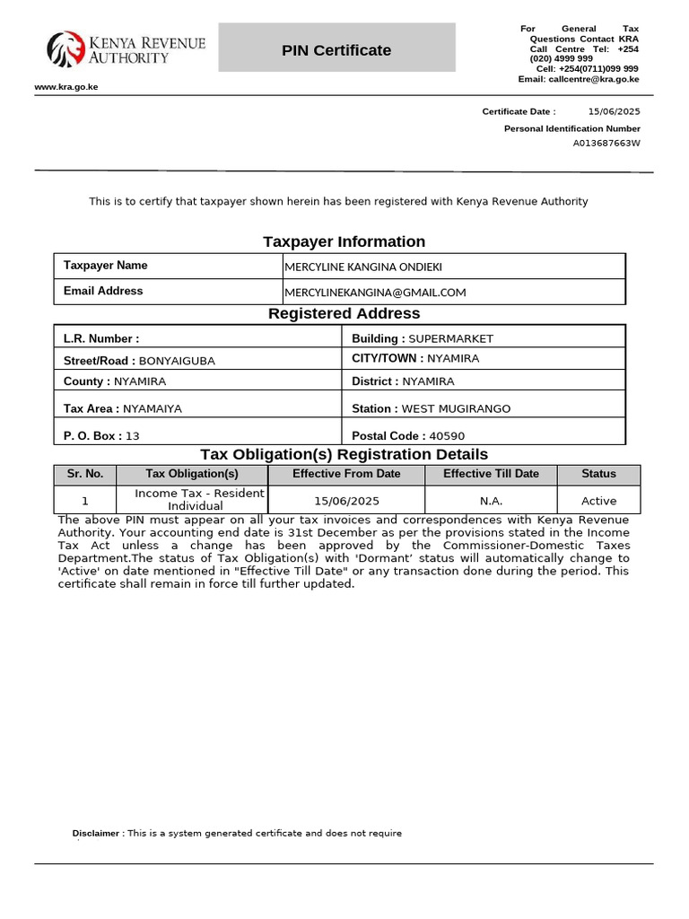 Proof of Address MERCYLINE | PDF | Taxes | Public Finance