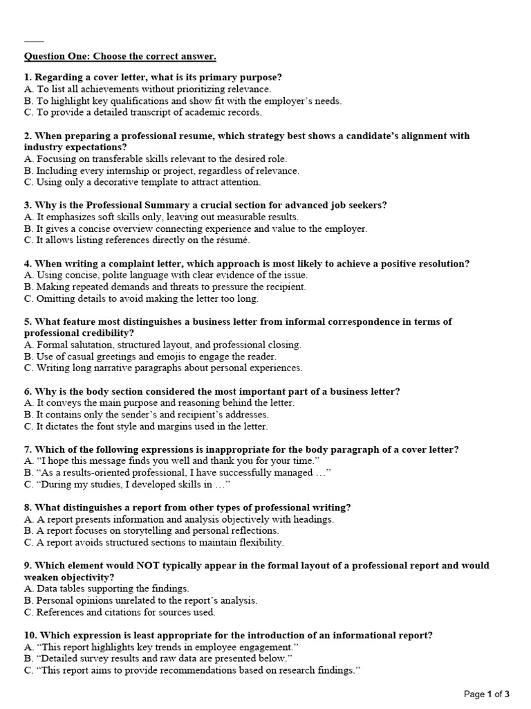 Self-Assessment Exercises - Handouts 4-7 | PDF | Résumé