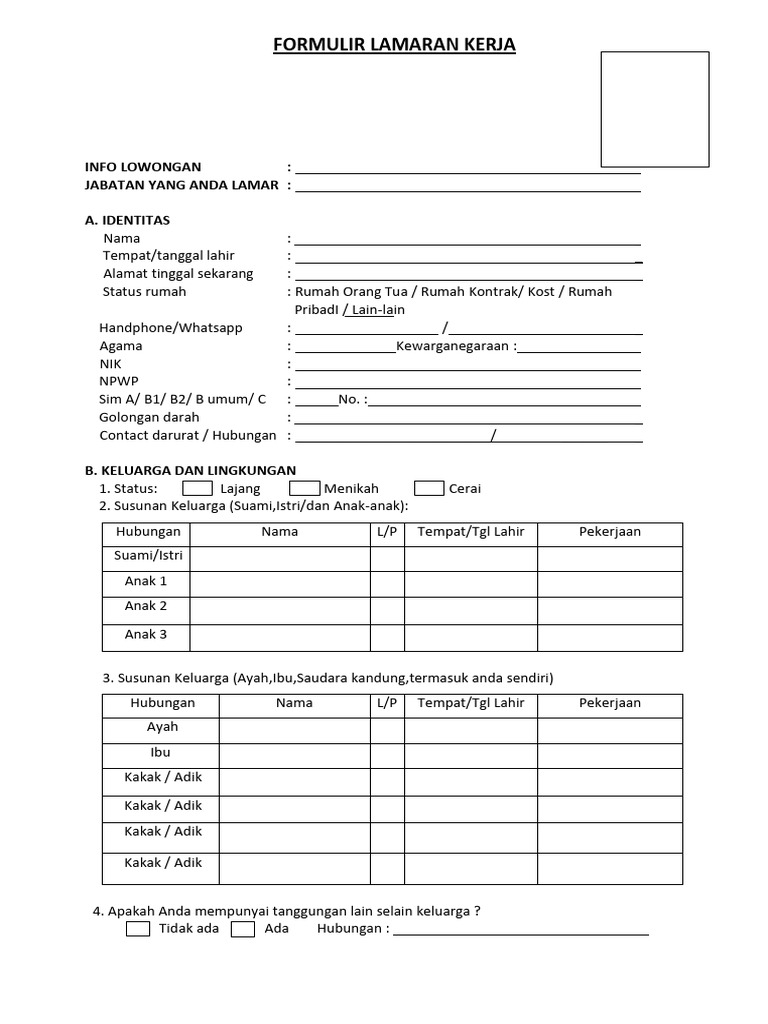 Formulir Lamaran Kerja | PDF