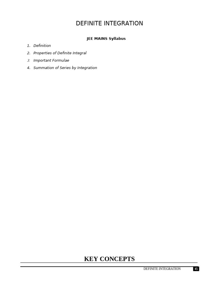 Definite Integration (Key Concept) | PDF | Integral | Mathematical Analysis