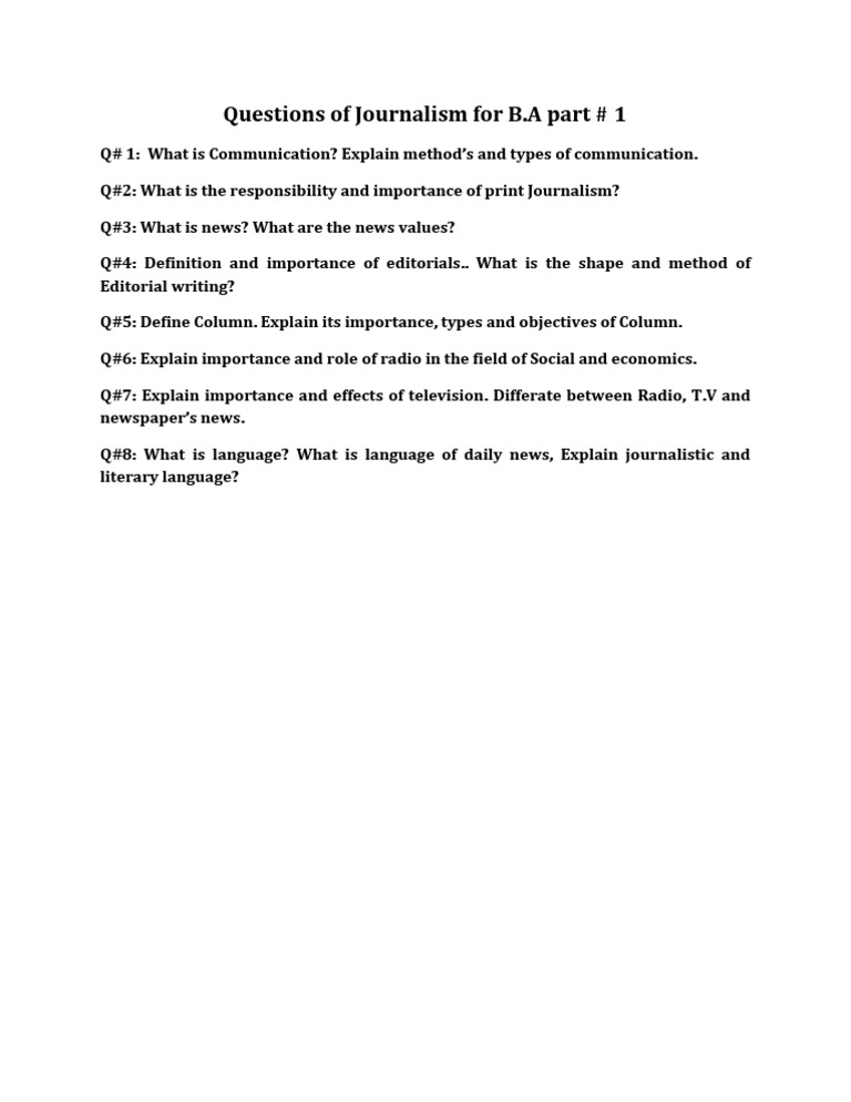 Key Questions for B.A. Journalism Part 1 | PDF | Politics | Social Science