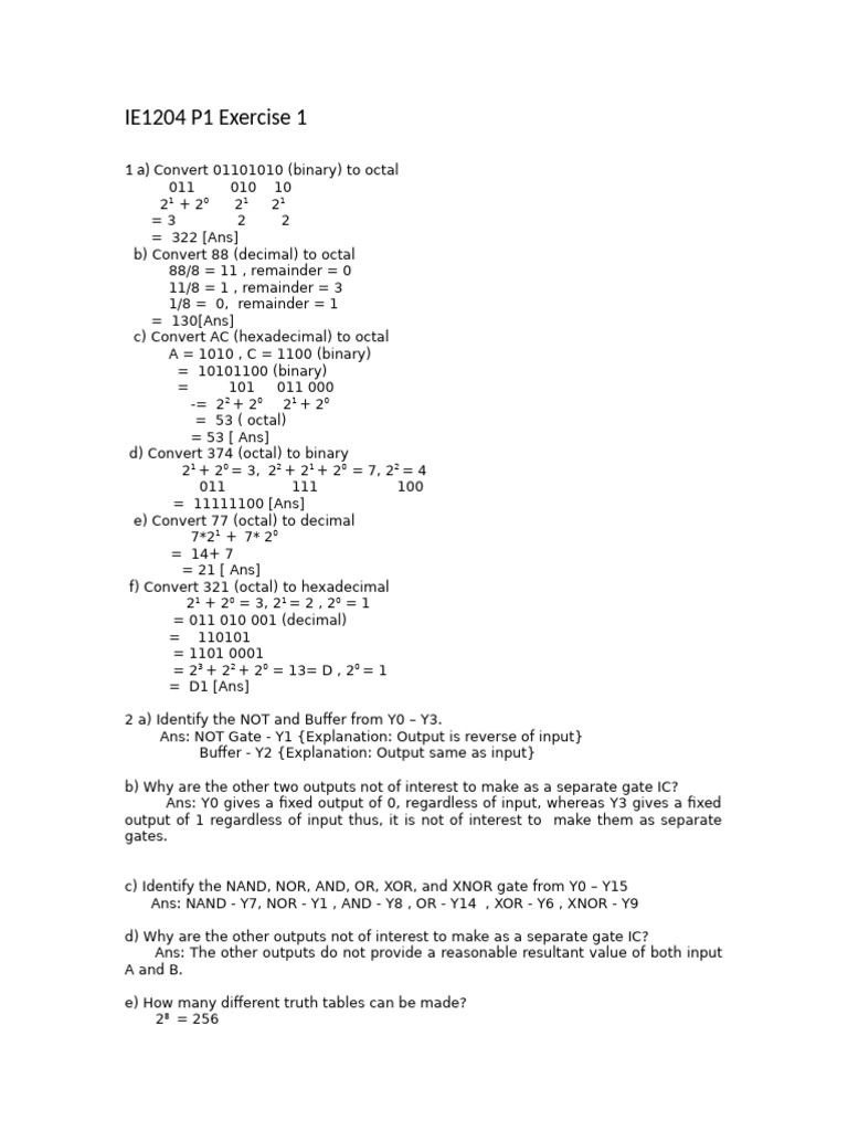 IE1204 P1 Exercise 1 Answers | PDF | Logic Gate | Mathematical Logic