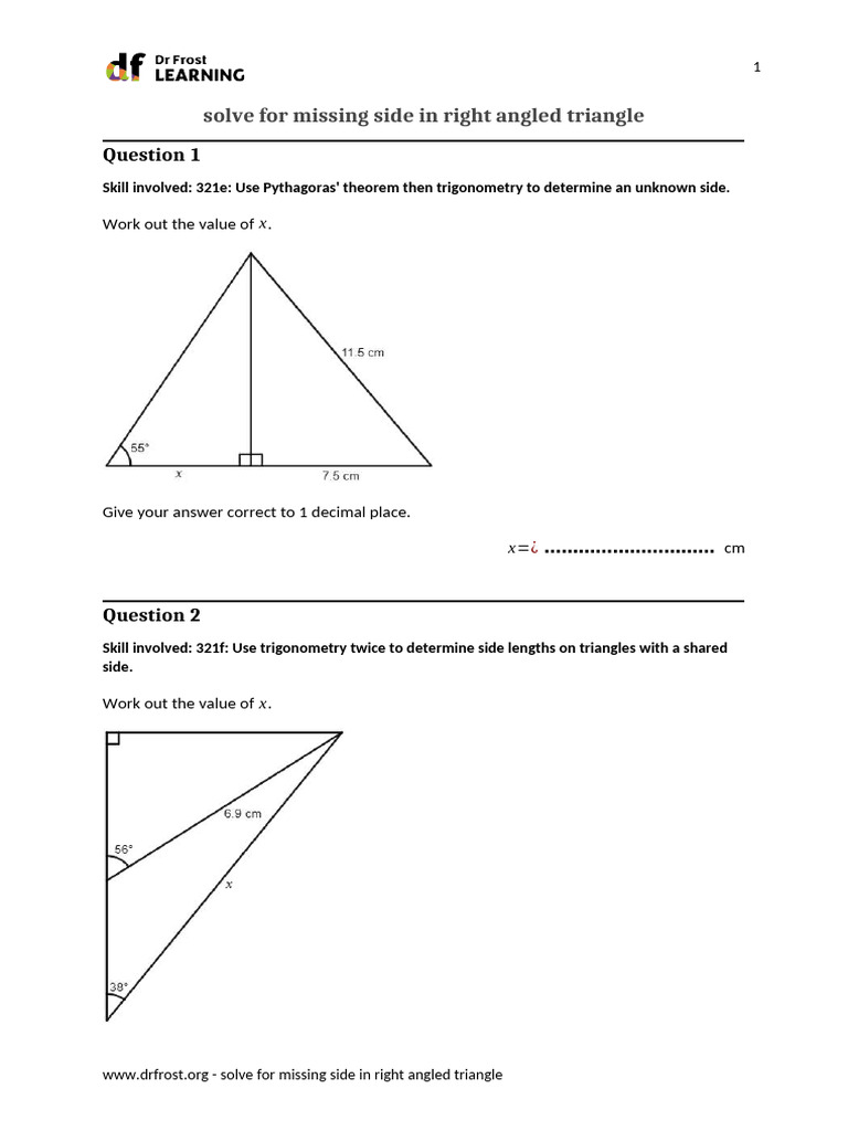 Solve For Missing Side in Right Angled Triangle | PDF | Trigonometry ...