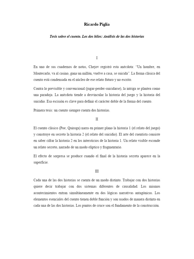 Ricardo Piglia - Tesis Sobre El Cuento | PDF | Cuentos | Ernest Hemingway