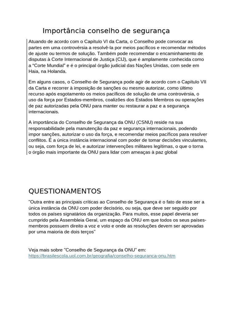Eficácia e Reformas do Conselho de Segurança | PDF | Nações Unidas ...