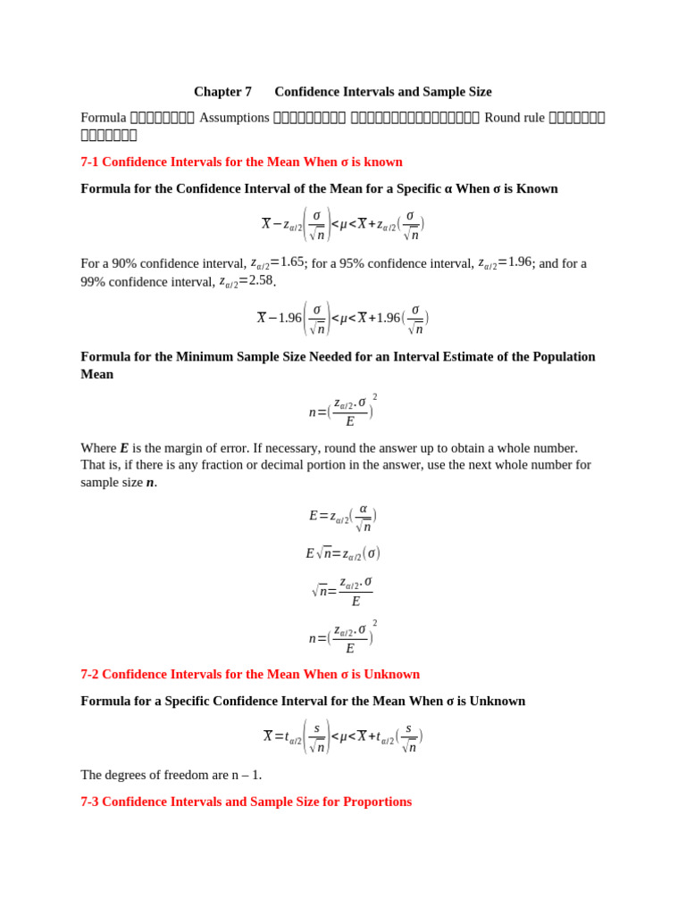 Chapter 7confidence Intervals and Sample Size | PDF | Sample Size ...