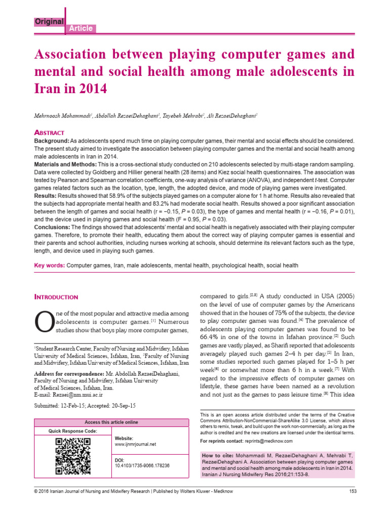 Association Between Playing Computer Games And.7 | PDF | Adolescence ...