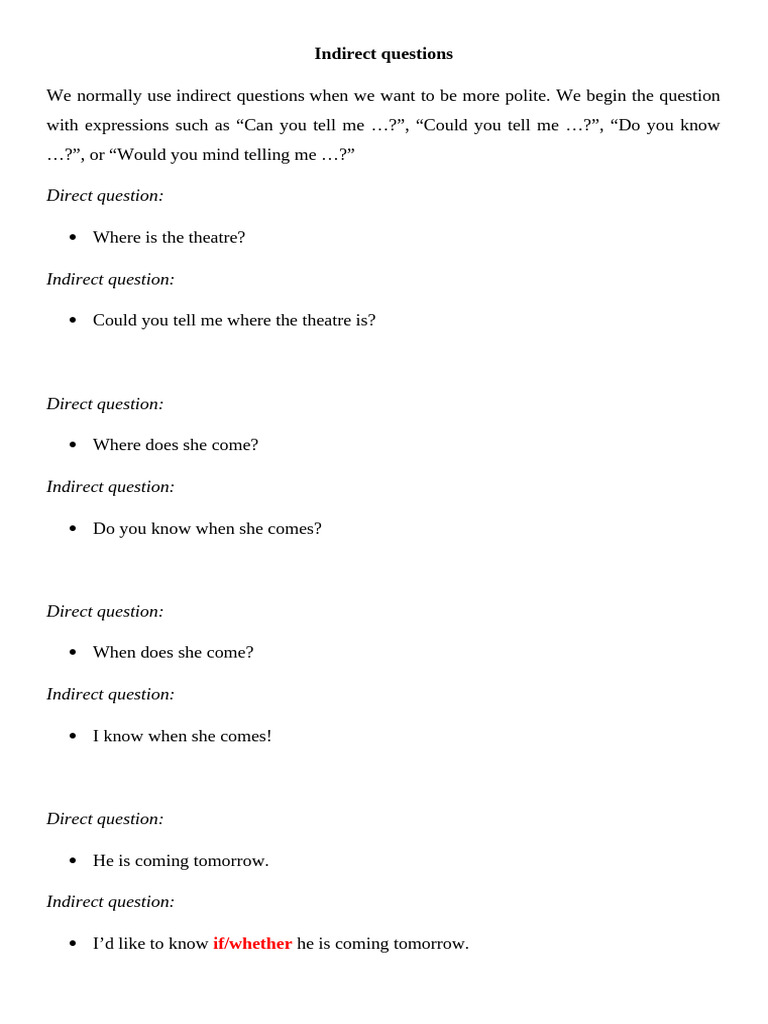 Understanding Indirect Questions | PDF