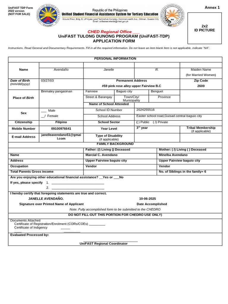 Annex 1 TDP FORM Updated | PDF