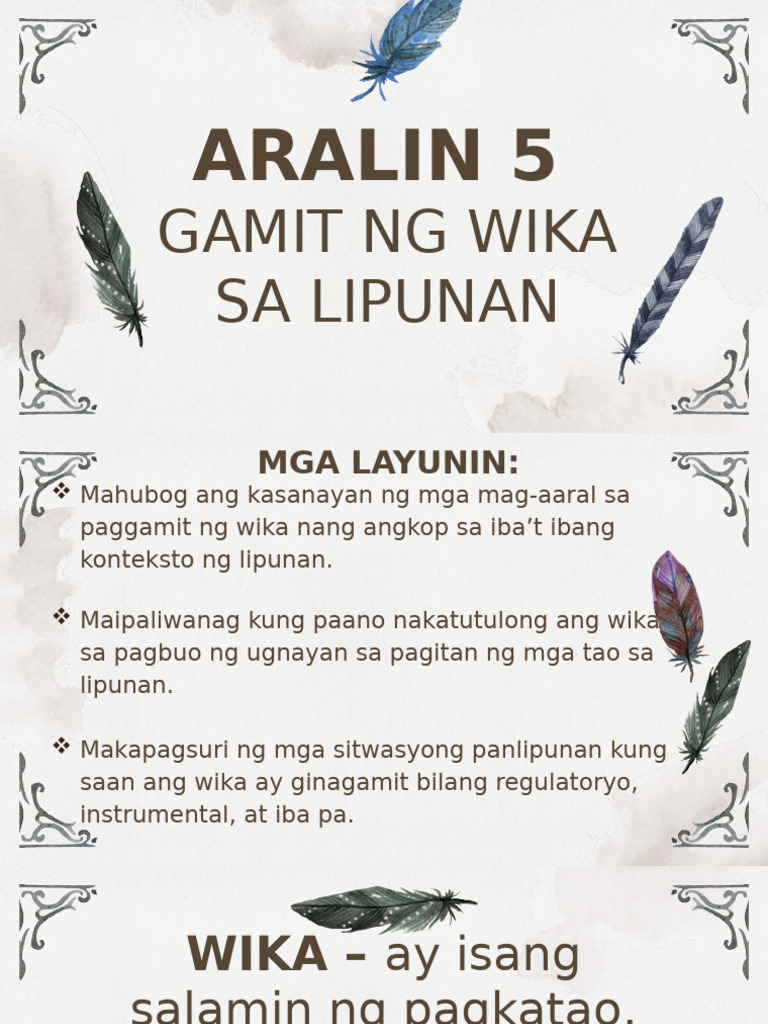 Aralin 5 Gamit Ng Wika Sa Lipunan | PDF
