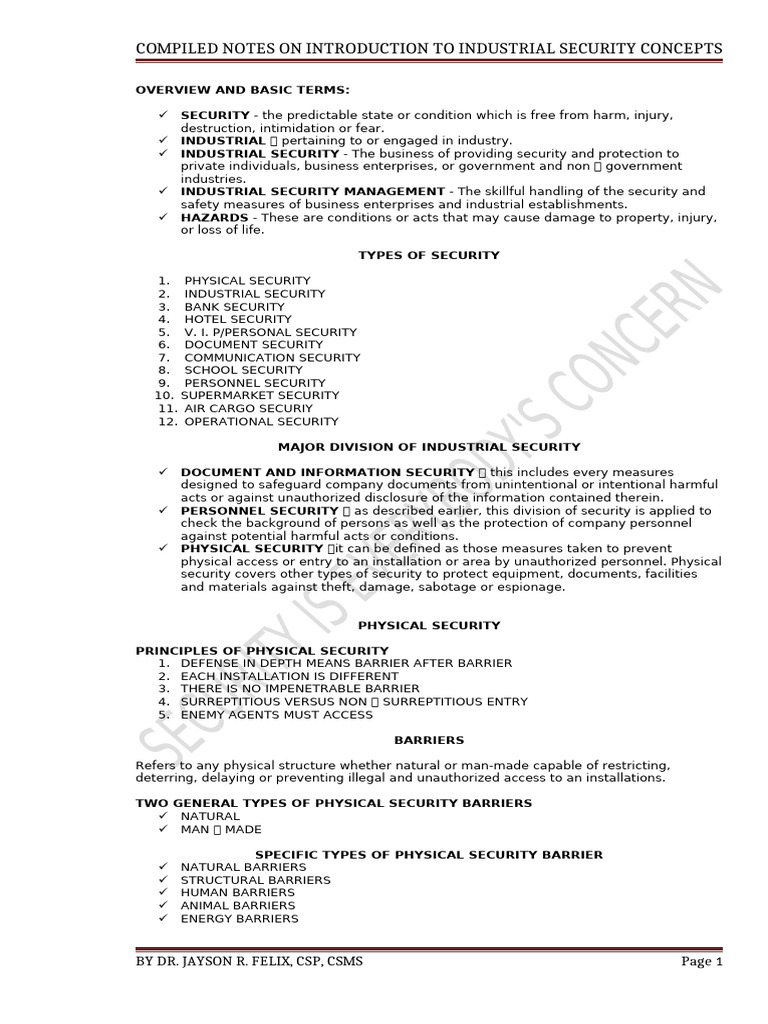 Intro To Industrial Security Concept For Printing | PDF | Classified Information | Physical Security