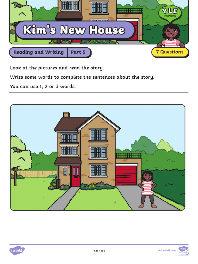 Movers Reading and Writing Part 5 Kims New House Kids A1 Ver 1 | PDF