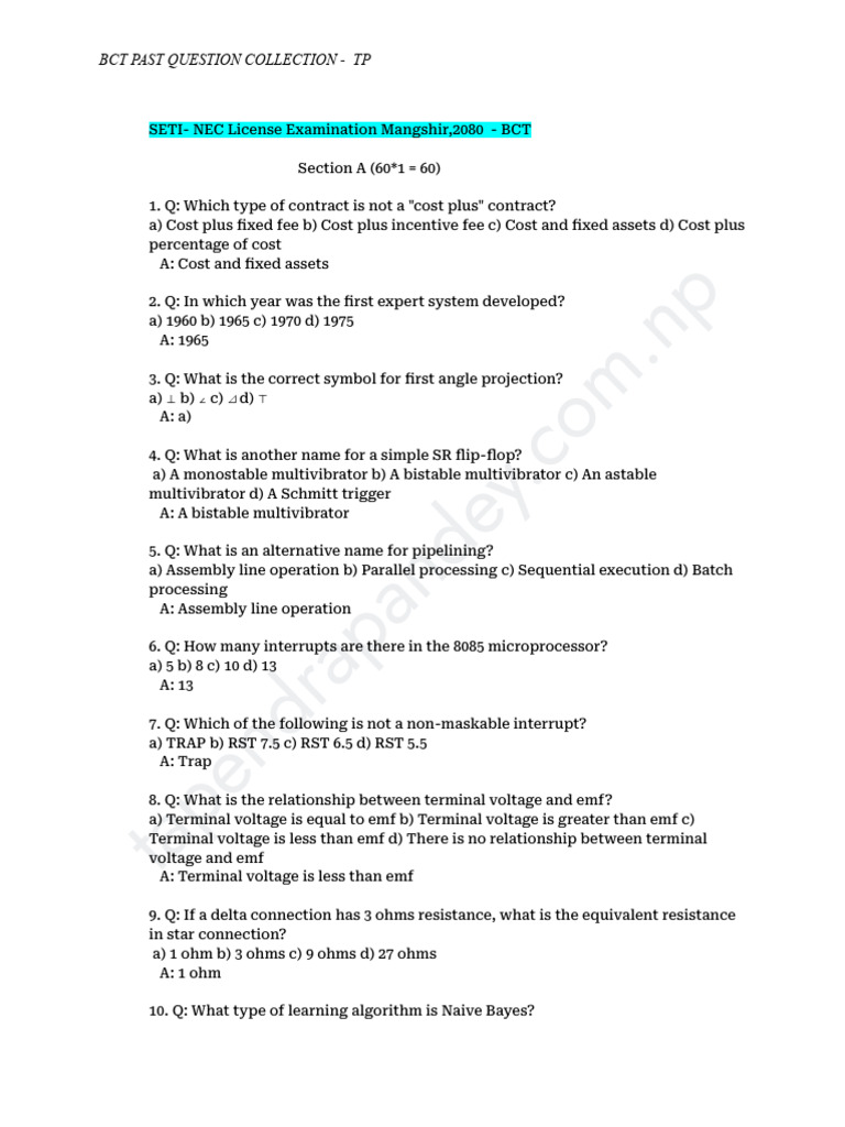 BCT Past Question Collection 2080 | PDF | Electrical Impedance | Logic Gate