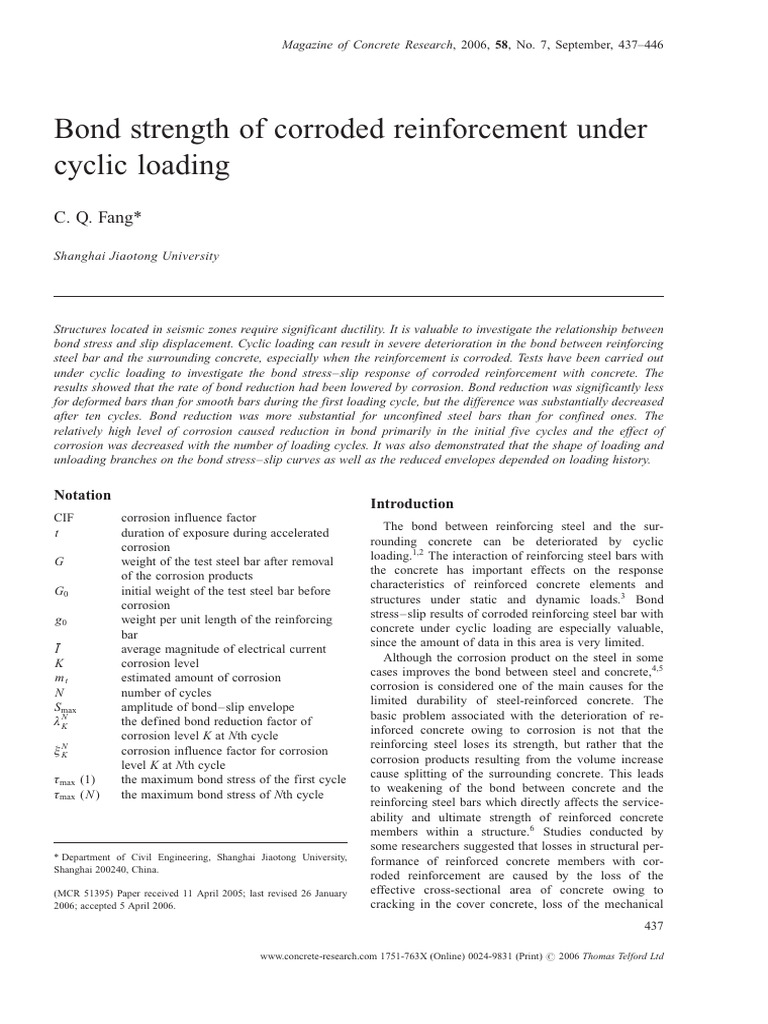 Bond Strength of Corroded Reinforcement | PDF | Corrosion | Concrete
