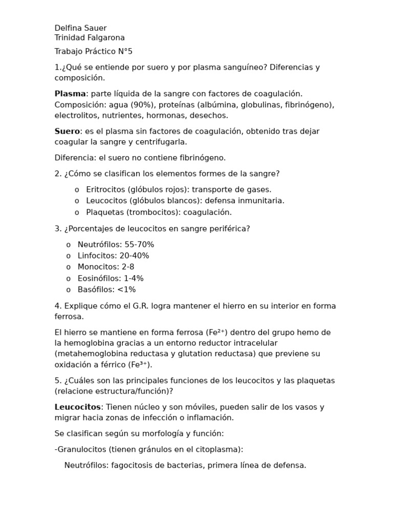 tp5 Fisiología | PDF | Sangre | Leucocito