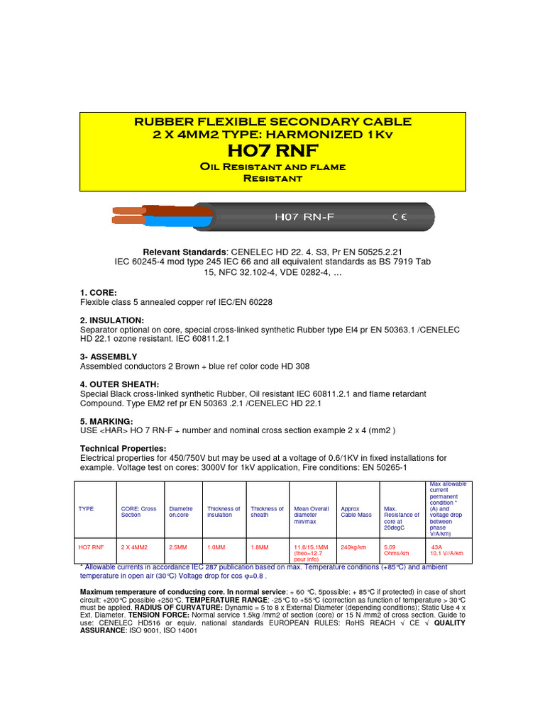 Secondary Cable Data Sheet | PDF | Insulator (Electricity ...