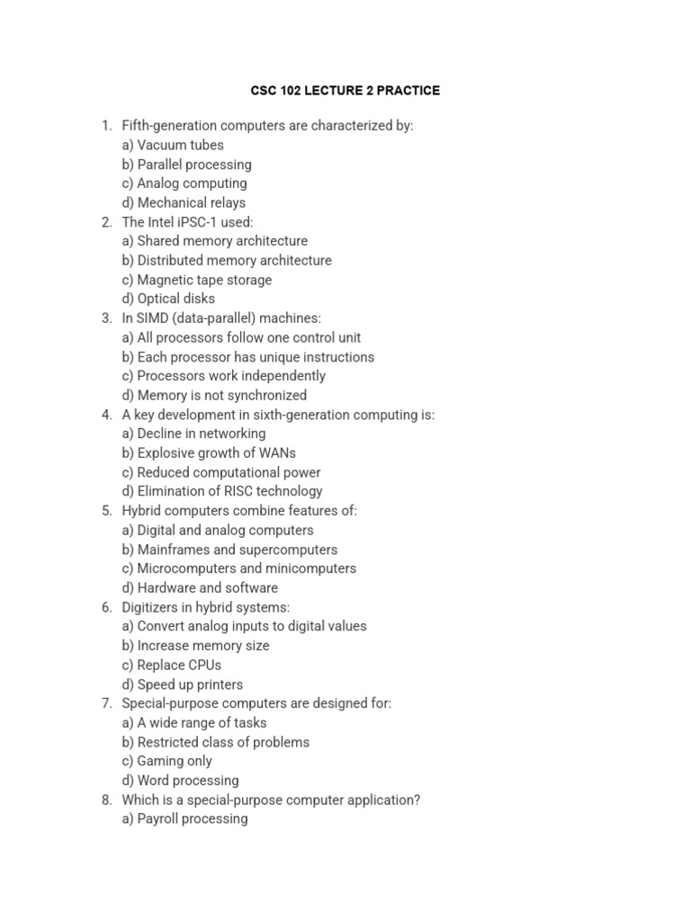 CSC 102 Lecture 2 Practice | PDF | Central Processing Unit | Microcomputers
